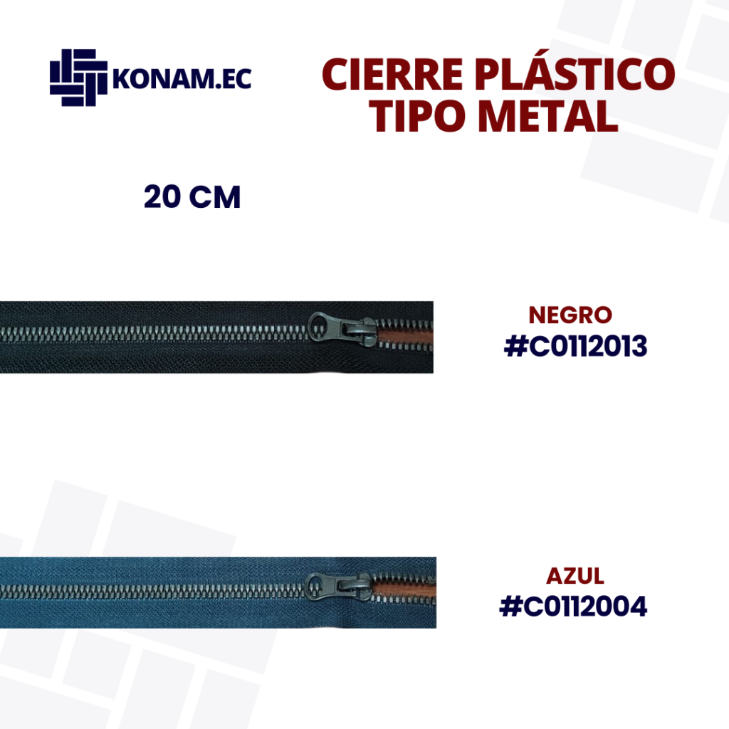 CIERRE PLÁSTICO TIPO METAL 20 CM #C01120 | Grupo Konam